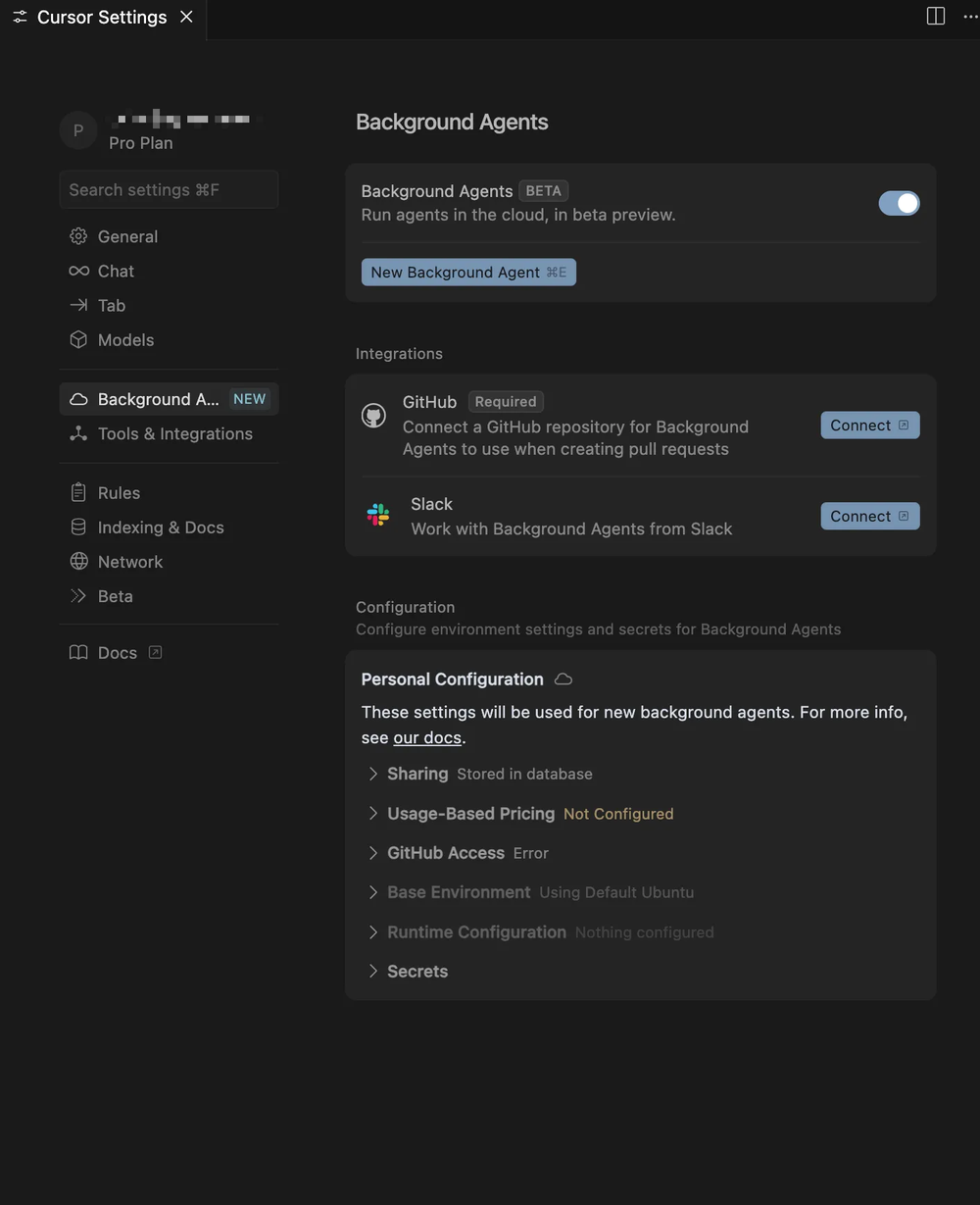 Using Cursor background agents