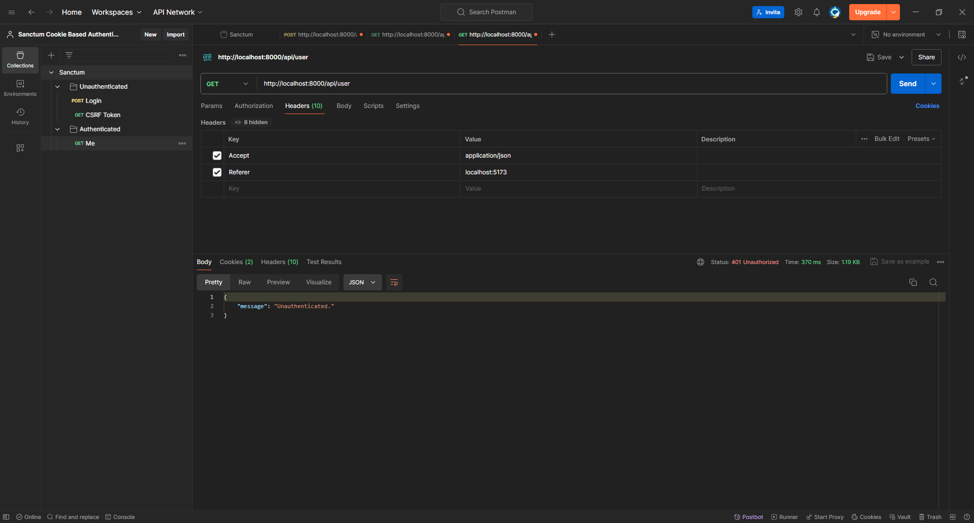 Cookie-based authentication with Laravel Sanctum