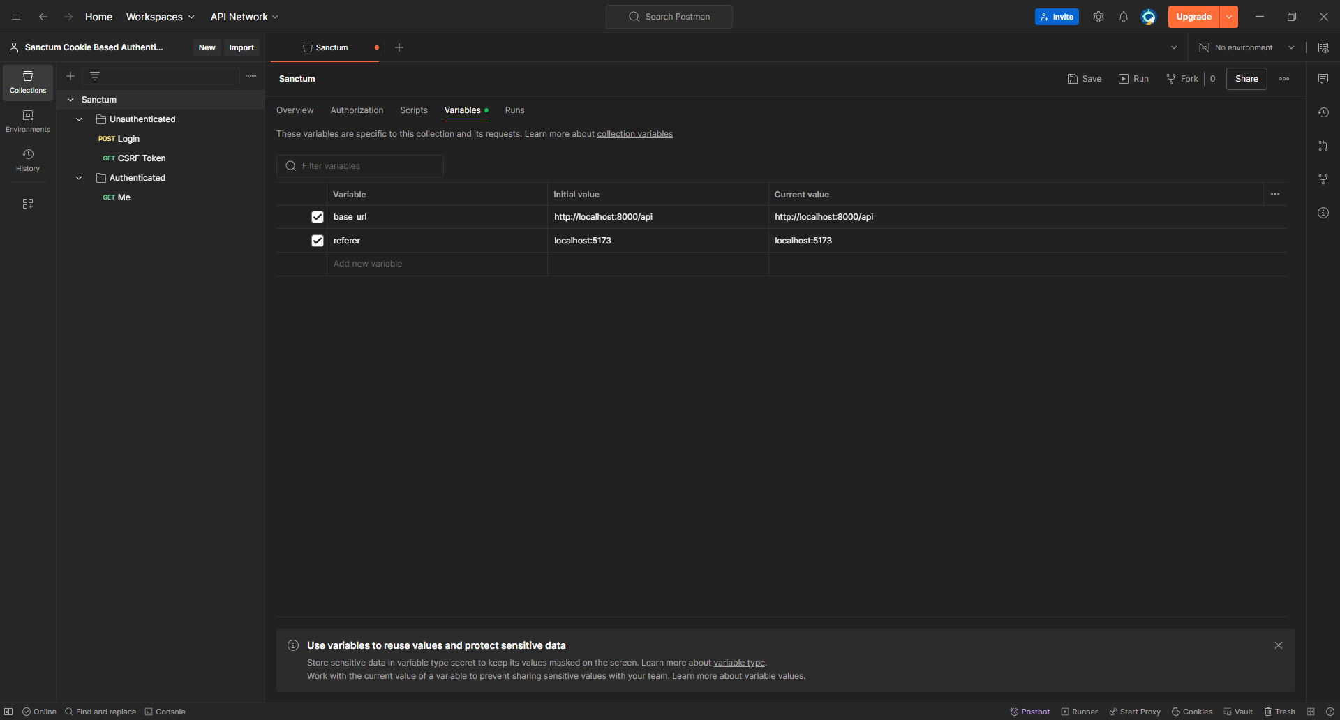 Cookie-based authentication with Laravel Sanctum