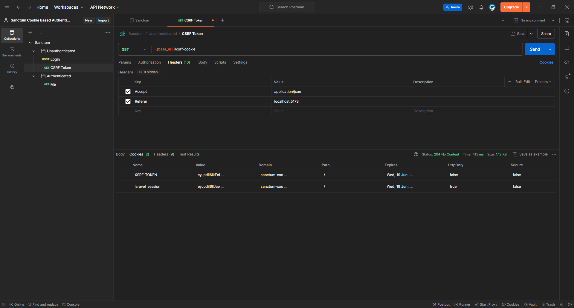 Cookie-based authentication with Laravel Sanctum